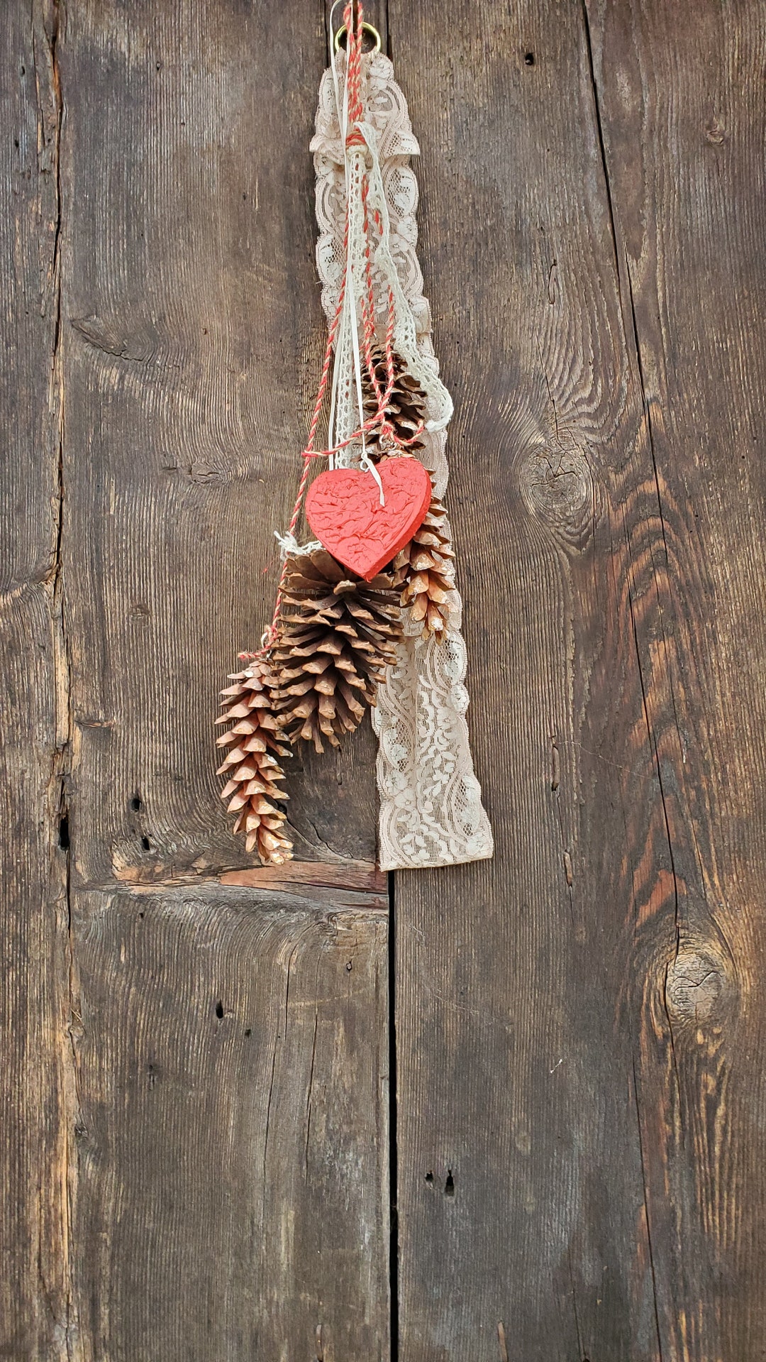 PINE CONE RIBBONS Holiday Decoration With Valentine Hearts - Etsy
