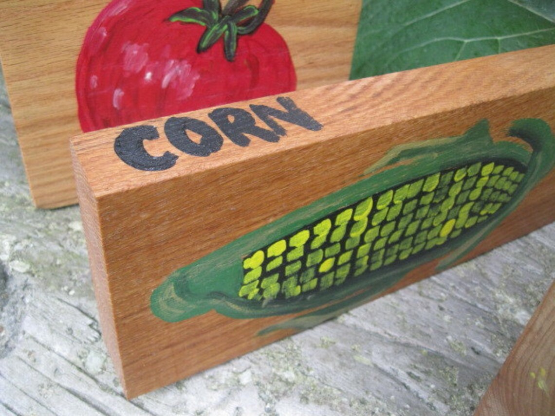 CORN Folk Art Hand Painted Wood Block - Etsy