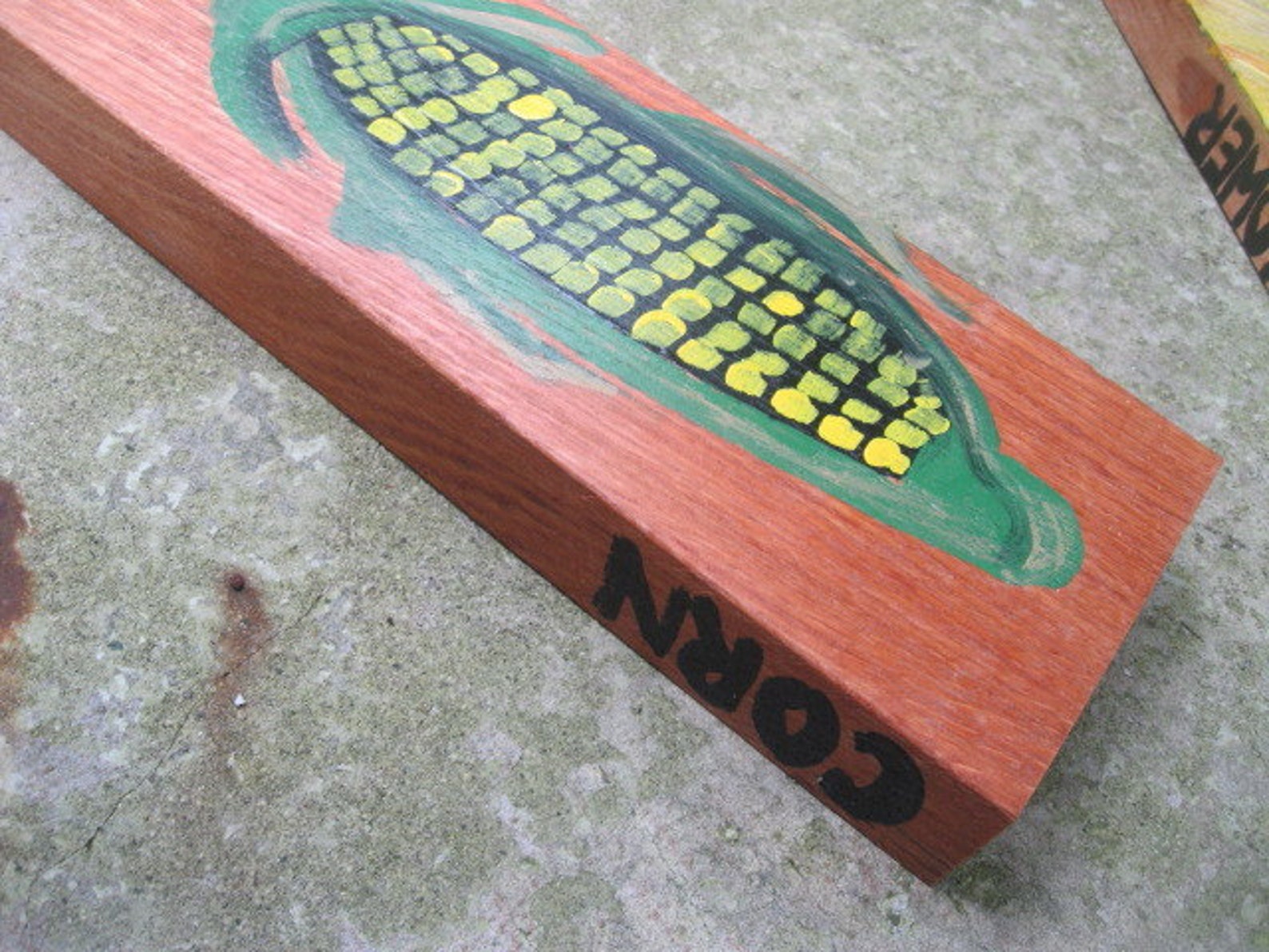CORN Folk Art Hand Painted Wood Block - Etsy