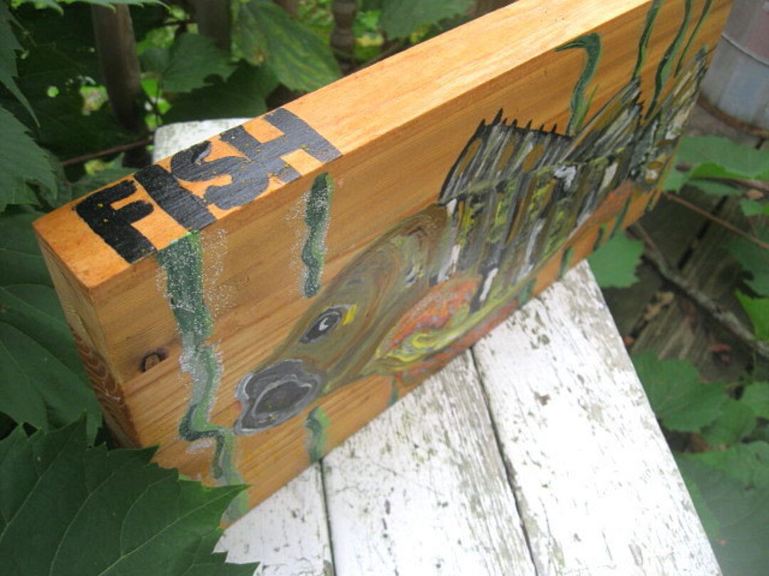 FISH Folk Art Hand Painted Wood Block - Etsy