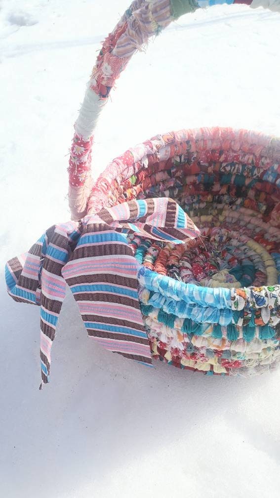 CLASSIC Textile Art RAG BASKET Bucket Tote - Etsy