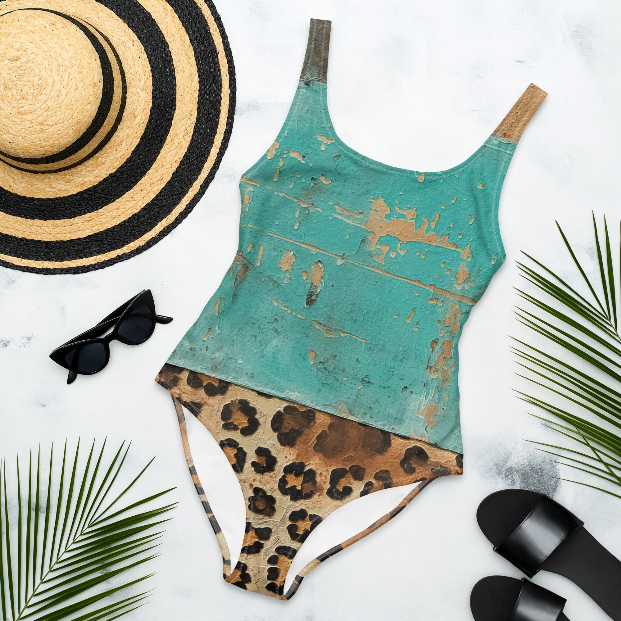 One Piece Leopard Swimsuit Animal Print Swimwear All Over Print ...