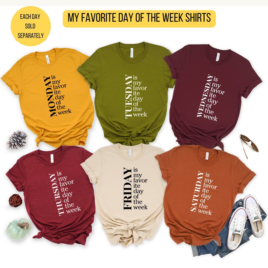 Funny Matching Weekday T-shirts, Cute Monday Through Sunday Tee Set ...