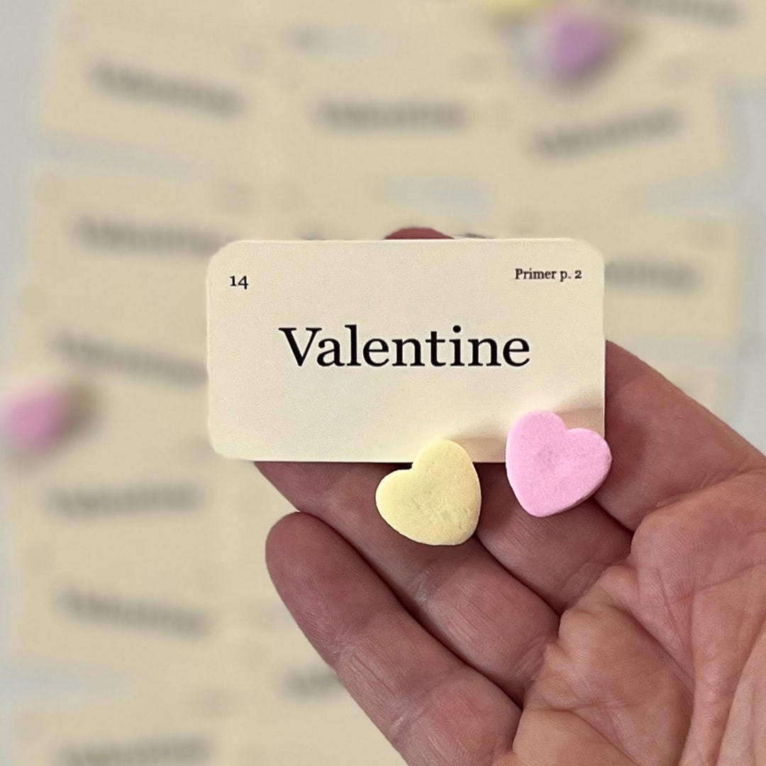 Mini Valentine Flashcards (set of 21) - 2 1/2" X 1 3/8 - Treat Bag Tags ...