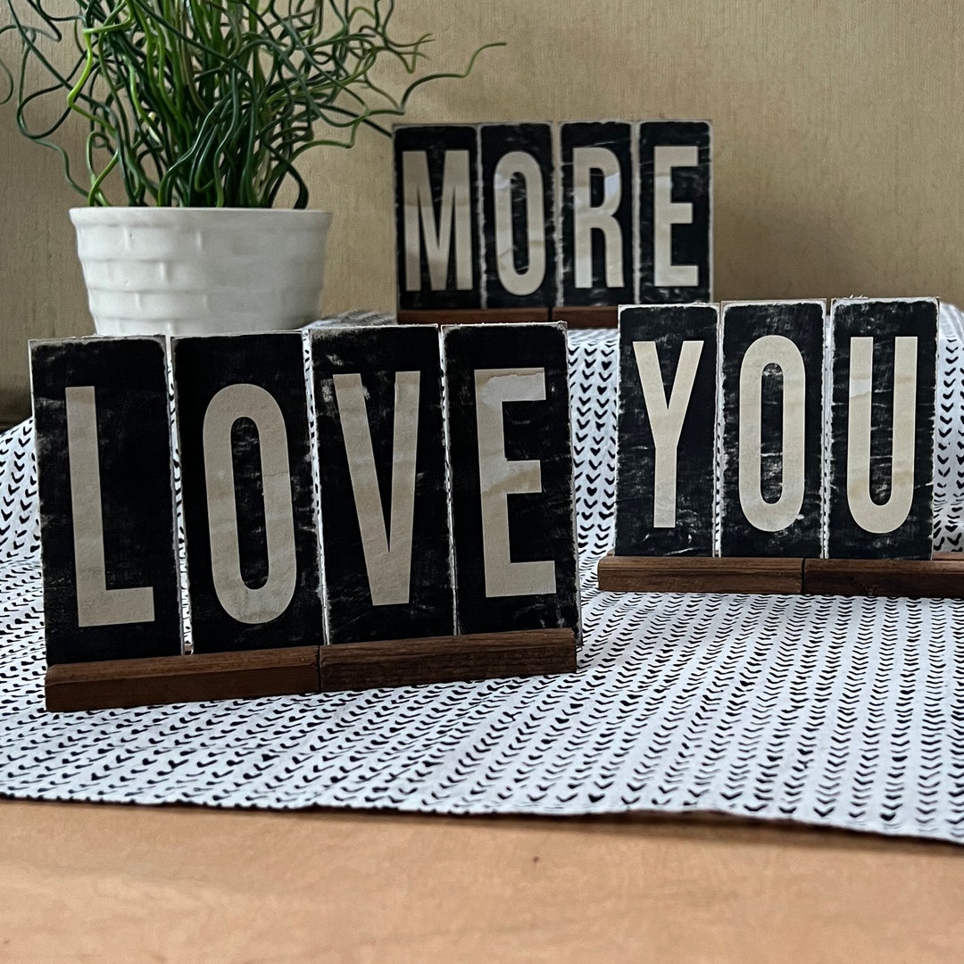 LOVE YOU MORE Reproduction Black & White Advertising Aged Letters Set ...