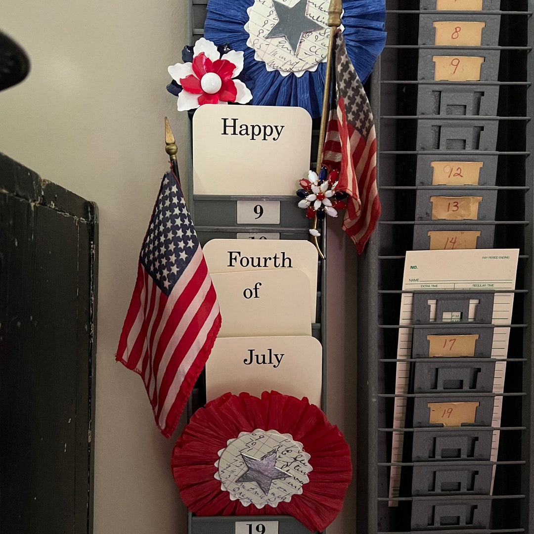 Time Card Flash Cards - Vintage Time Card Rack - Happy Fourth of July ...