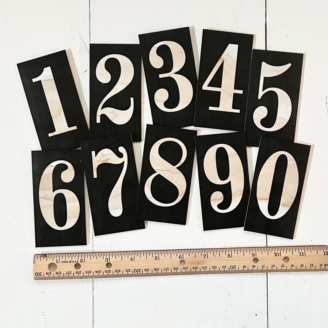 Reproduction BLACK and WHITE Vintage Numbers - 4" X 2" - Set of 10 Aged ...