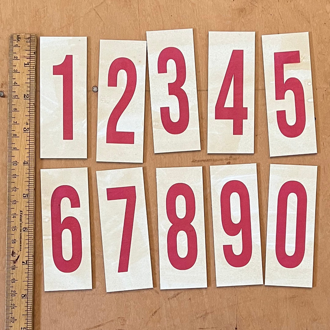 Reproduction White and Red Vintage Numbers - Set of 10 Numbers - AGED ...