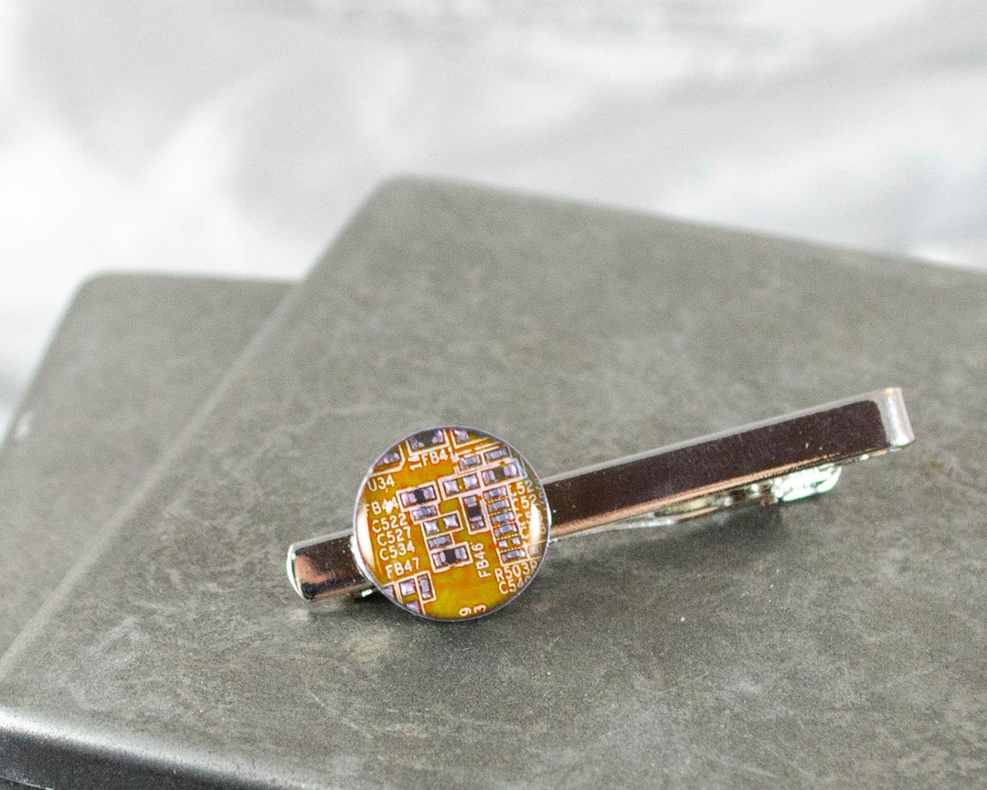 Circuit Board Tie Bar Orange, Recycled Computer Tie Clip, Geeky Gift ...