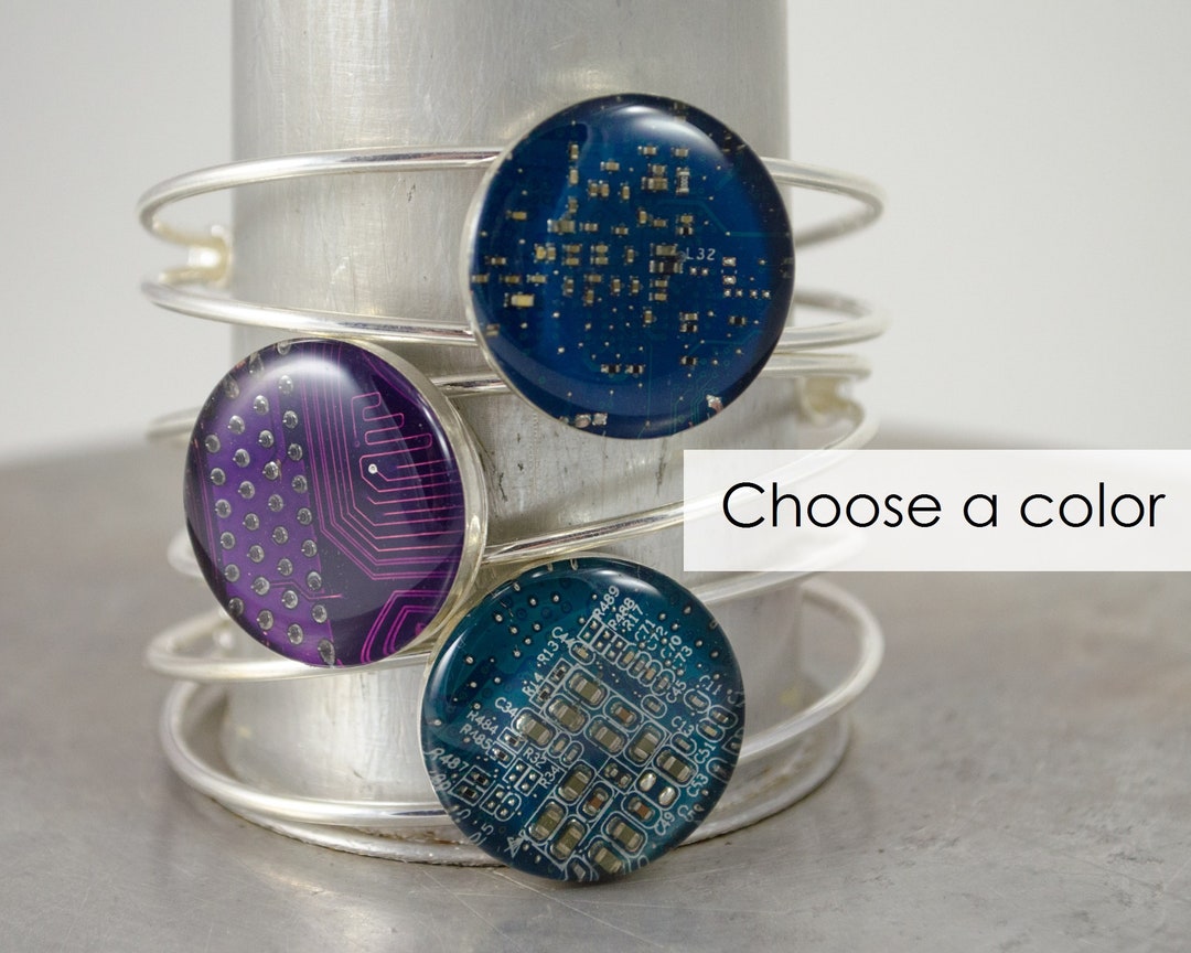 Circuit Board Bracelet CHOOSE COLOR, Silver Plated Cuff, Geeky Bracelet ...