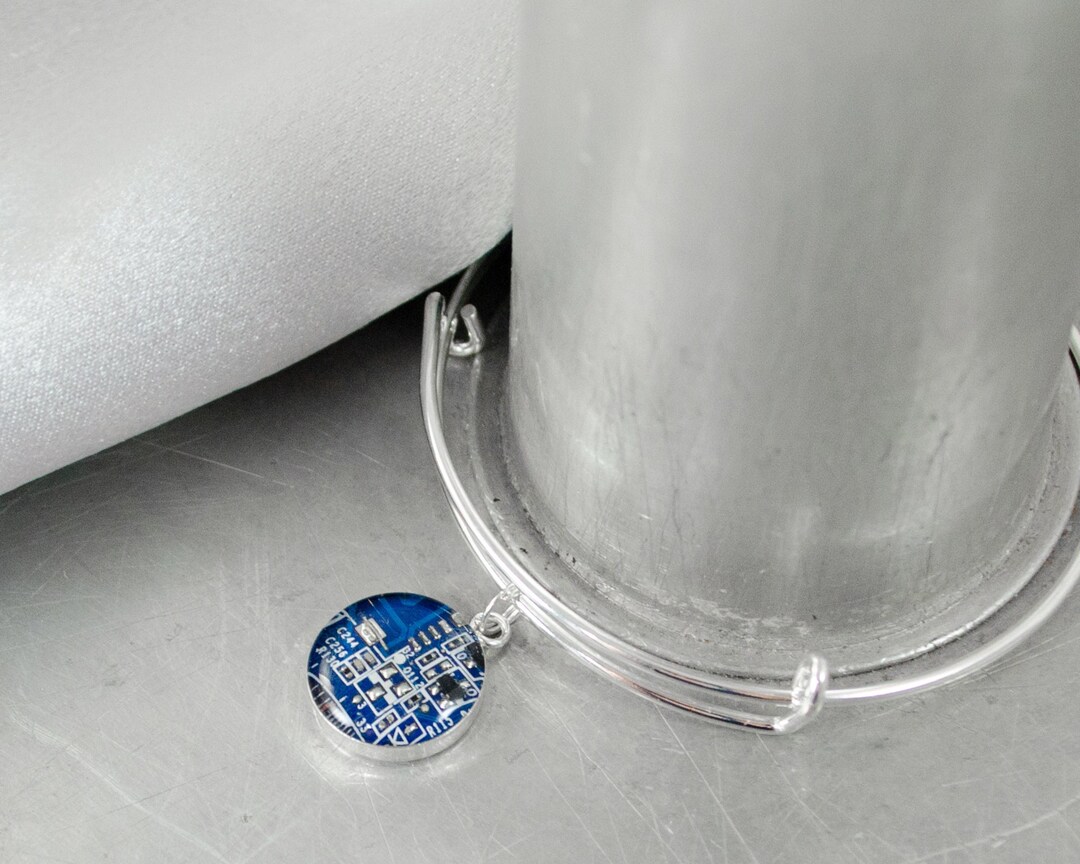 Blue Recycled Circuit Board Expandable Bracelet, Electrical Engineer ...