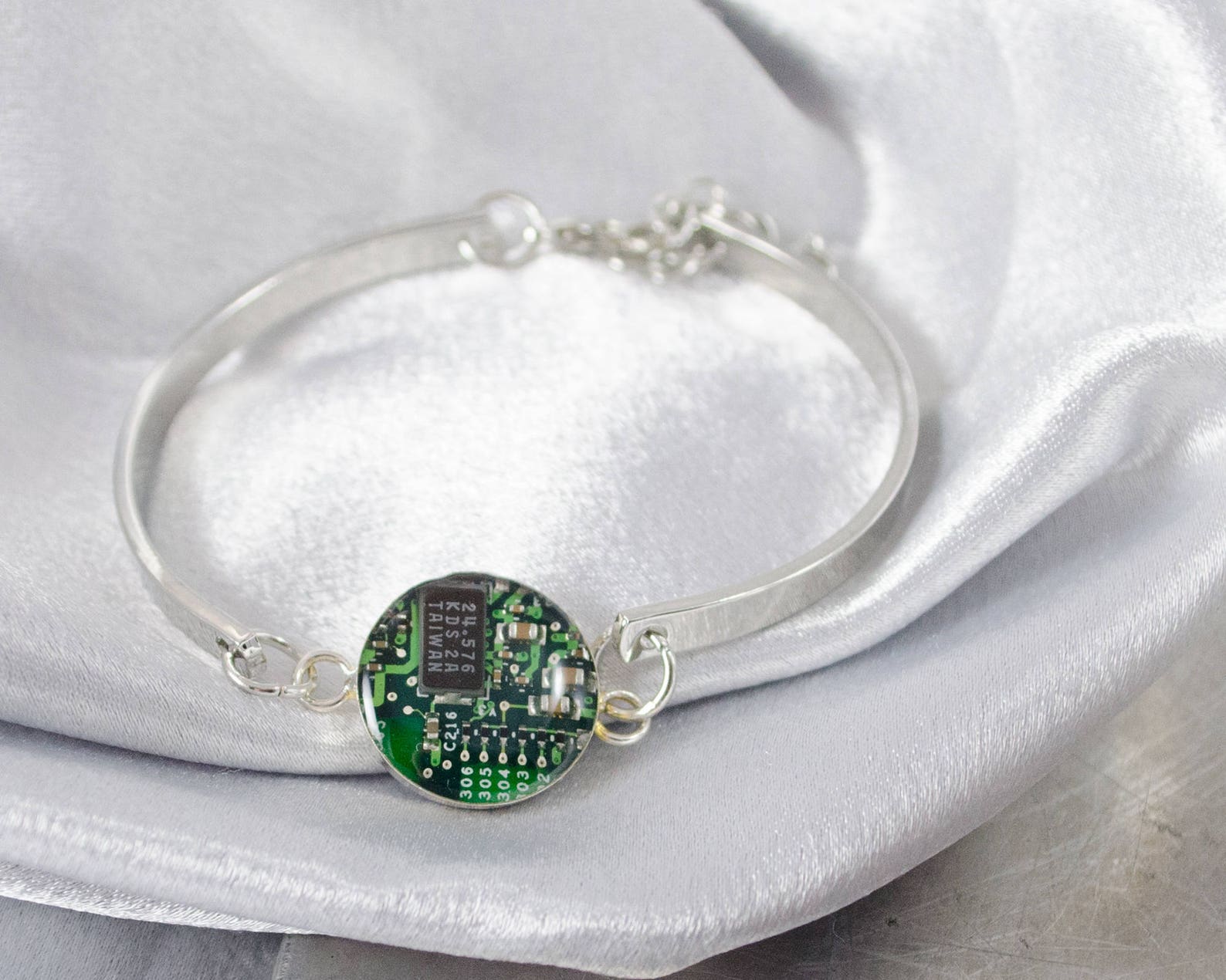 Circuit Board Link Bracelet Silver Band Cuff Bracelet | Etsy