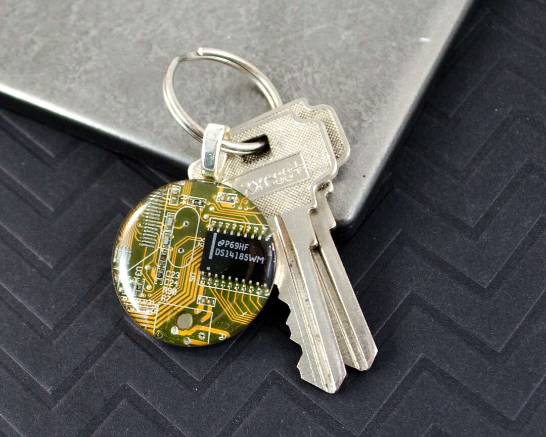 Circuit Board Keychain Yellow, Computer Keyring, Fathers Day Gift for ...