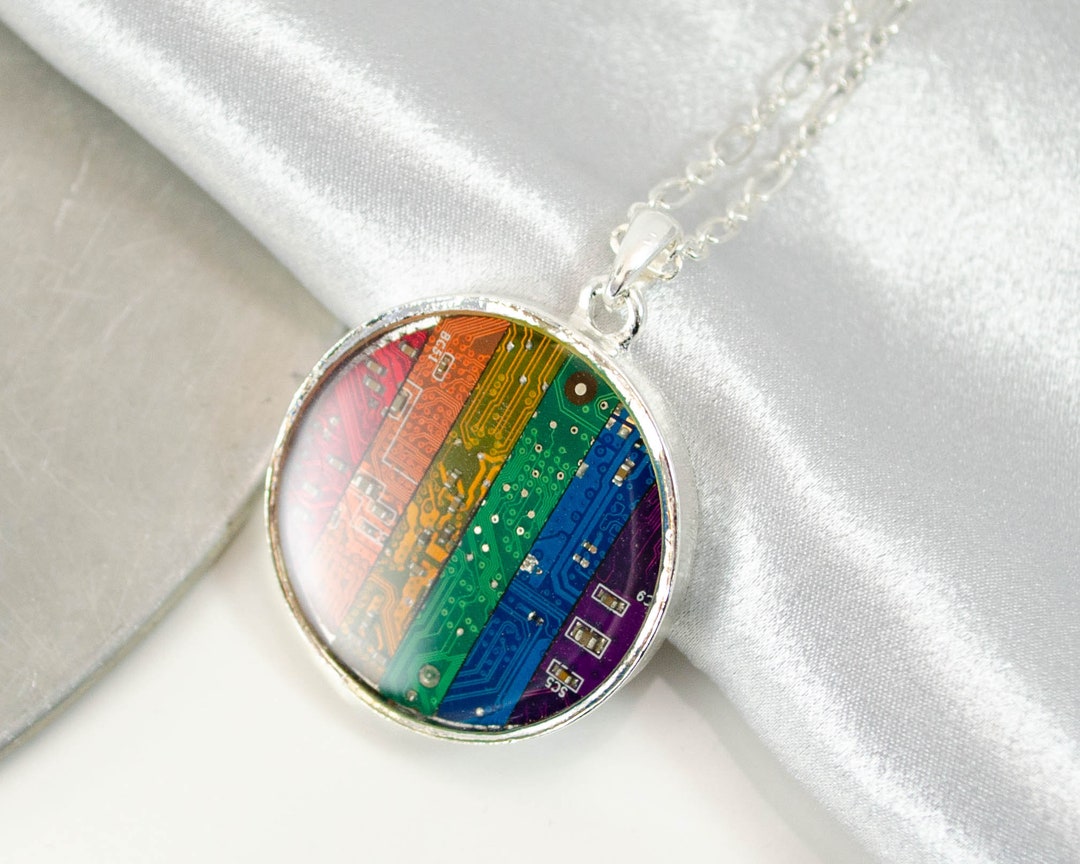 Giant Rainbow Circuit Board Necklace, Rainbow Statement Necklace ...