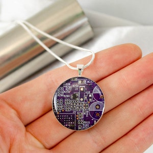 Circuit Board Necklace Purple, Violet Engineer Gift, Recycled Computer ...