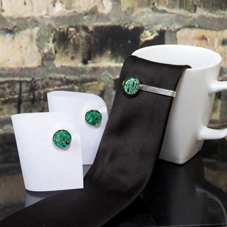 Circuit Board Cufflinks and Tie Bar Set, Groomsmen Gift, Geeky Engineer ...