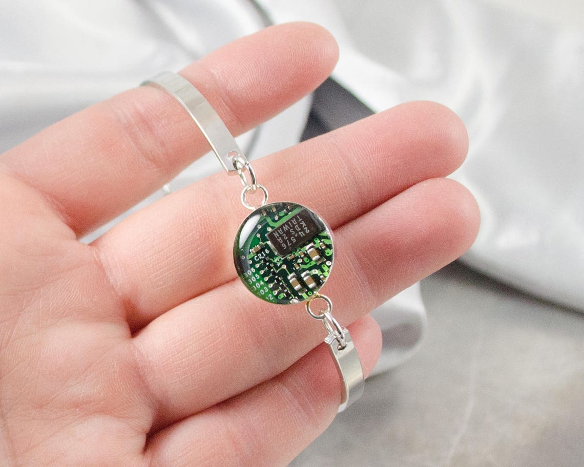 Circuit Board Link Bracelet Silver Band Cuff Bracelet | Etsy