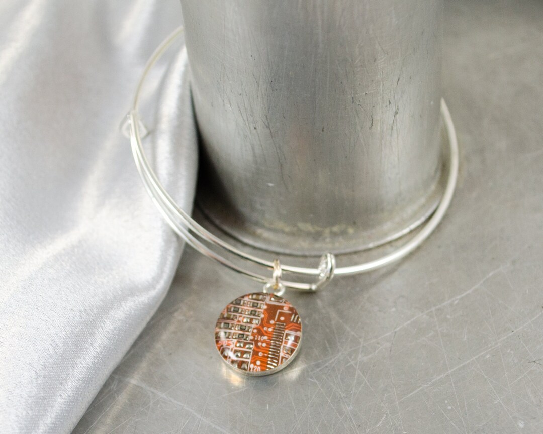 Orange Recycled Circuit Board Expandable Bracelet, Electrical Engineer ...