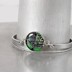 Circuit Board Link Bracelet, Silver Band, Cuff Bracelet, Electrical ...