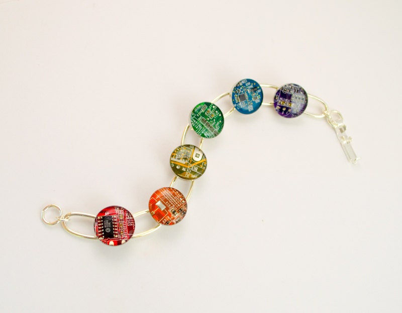 Circuit Board Link Rainbow Bracelet, Geeky Bracelet, Computer Jewelry ...