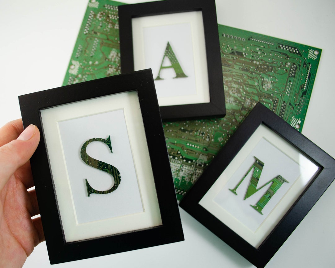 Mini Initial Circuit Board Framed Art, Recycled Motherboard Custom ...