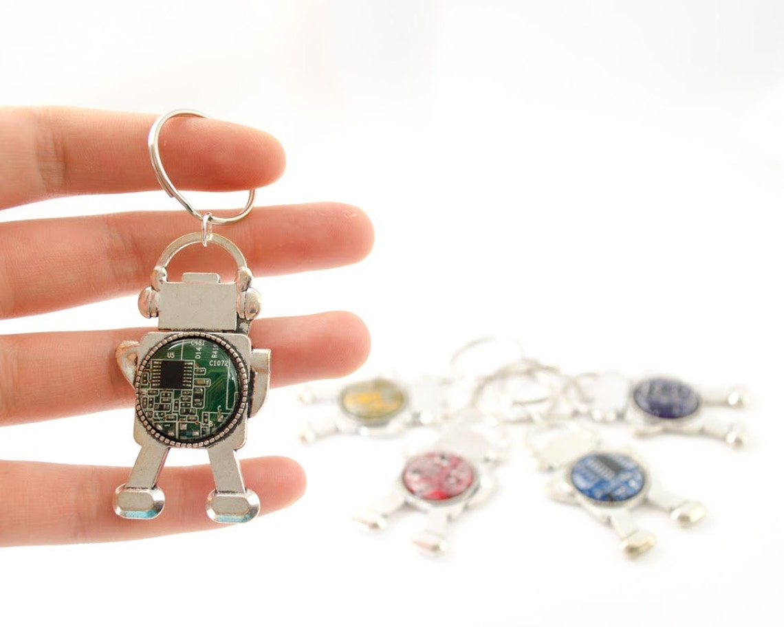 Robot Keychain Circuit Board Robot Key Fob Geeky Key Chain - Etsy
