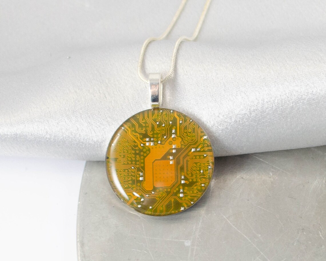 Circuit Board Necklace LARGE Yellow Recycled Computer | Etsy