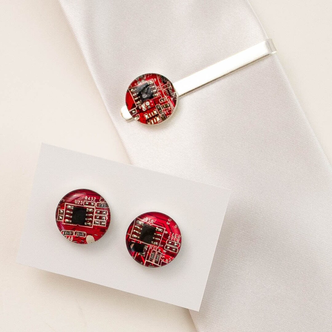 Circuit Board Cufflinks and Tie Bar Set, Groomsmen Gift, Geeky Engineer ...