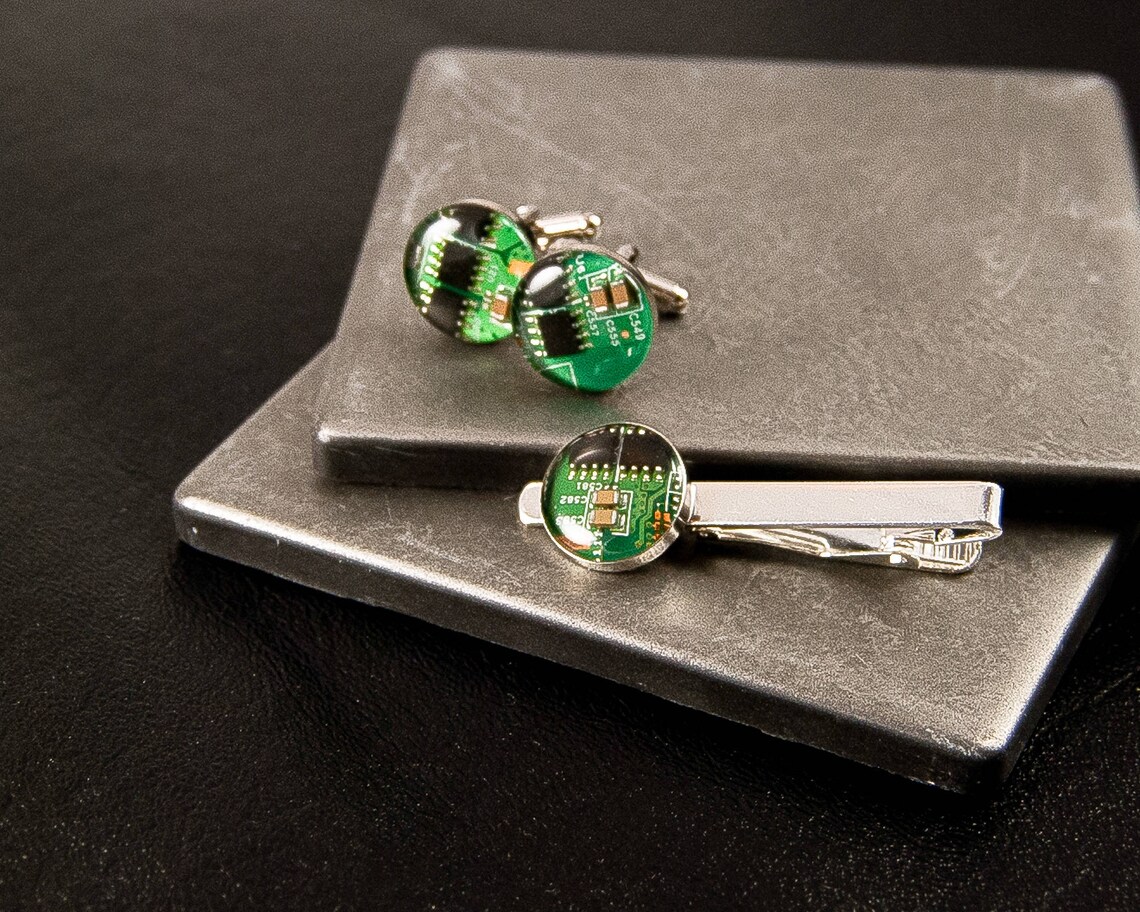 Circuit Board Cufflinks and Tie Bar Set, Groomsmen Gift, Geeky Engineer ...