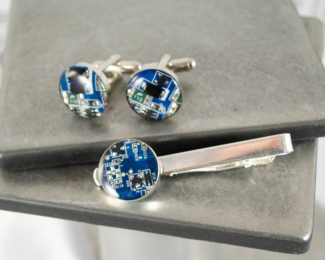 Circuit Board Cufflinks and Tie Bar Set Blue, Wearable Technology ...