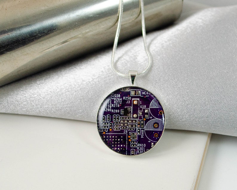 Circuit Board Necklace Purple, Violet Engineer Gift, Recycled Computer ...