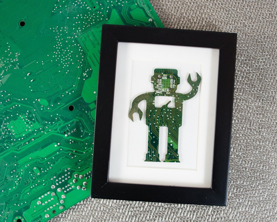 Mini Robot Circuit Board Framed Art, Recycled Motherboard Art for Desk ...