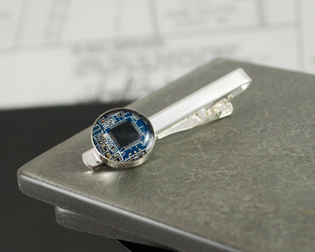 Circuit Board Tie Bar Blue, Recycled Computer Tie Clip, Geeky Office ...