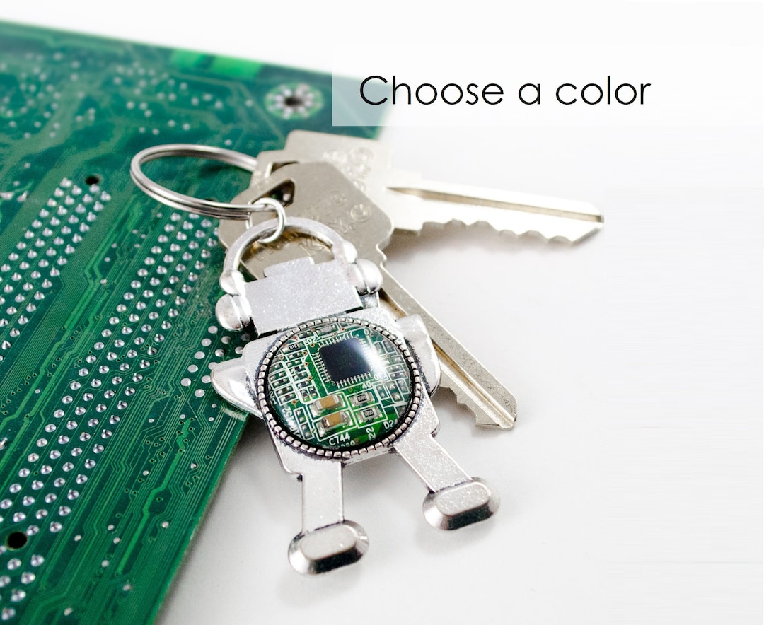 CHOOSE COLOR Robot Keychain Circuit Board, Robot Key Fob, Geeky Key ...