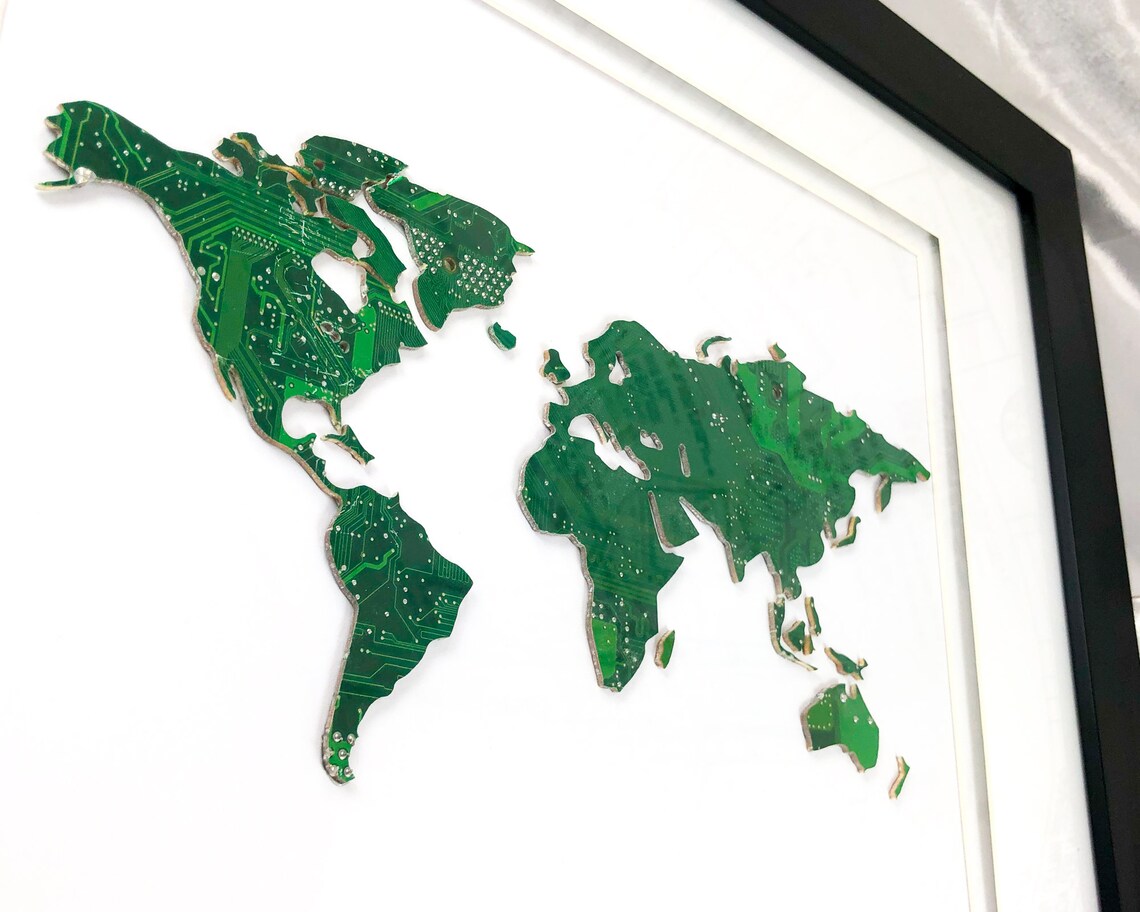 World Map Circuit Board Framed Wall Art Upcycled Motherboard - Etsy