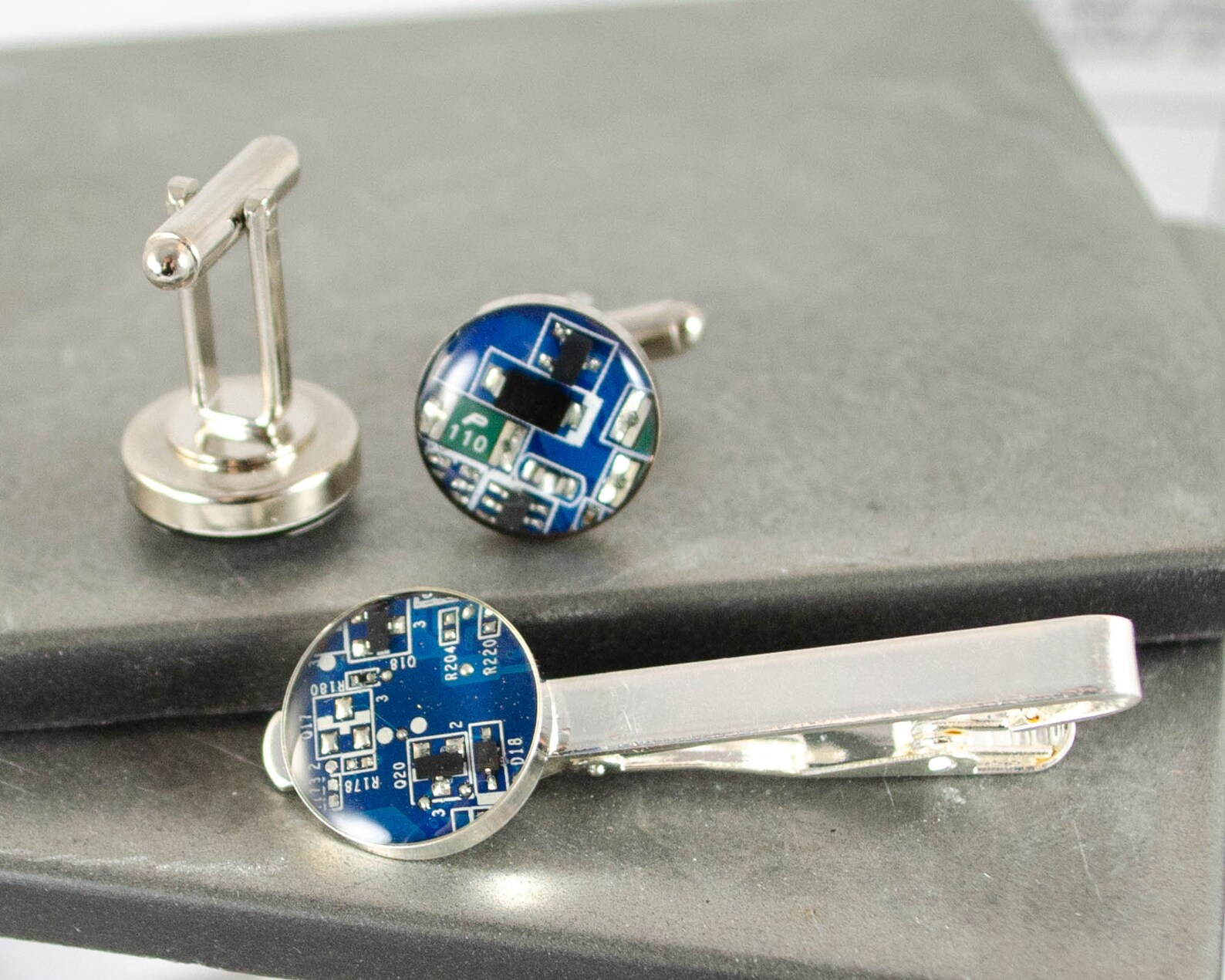 Circuit Board Cufflinks and Tie Bar Set Blue, Wearable Technology ...