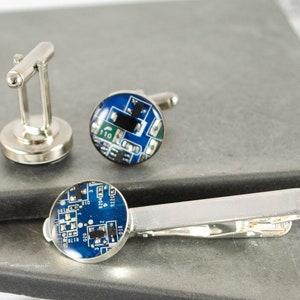 Circuit Board Cufflinks and Tie Bar Set Blue, Wearable Technology ...