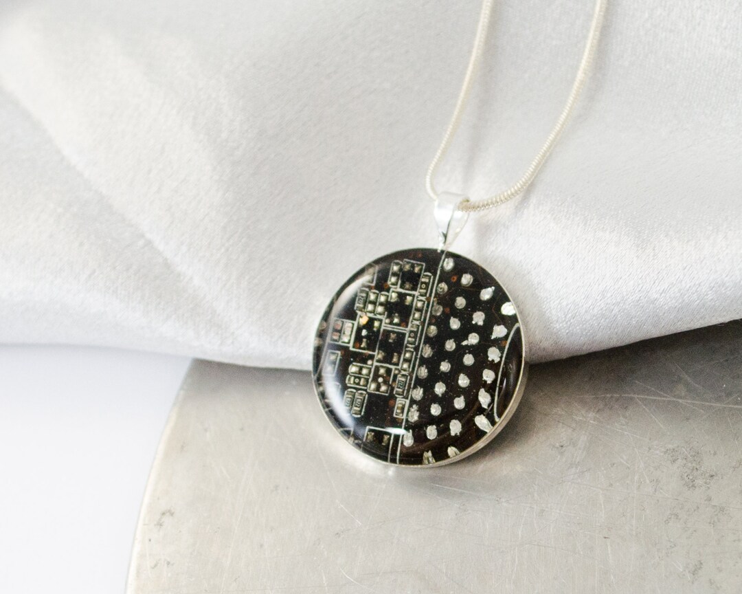 Circuit Board Necklace Dark Brown and Silver, Upcycled Computer Jewelry ...