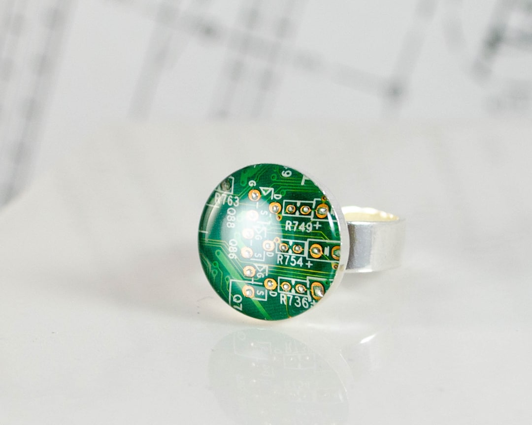 Recycled Circuit Board Adjustable Ring Green, Computer Jewelry - Etsy
