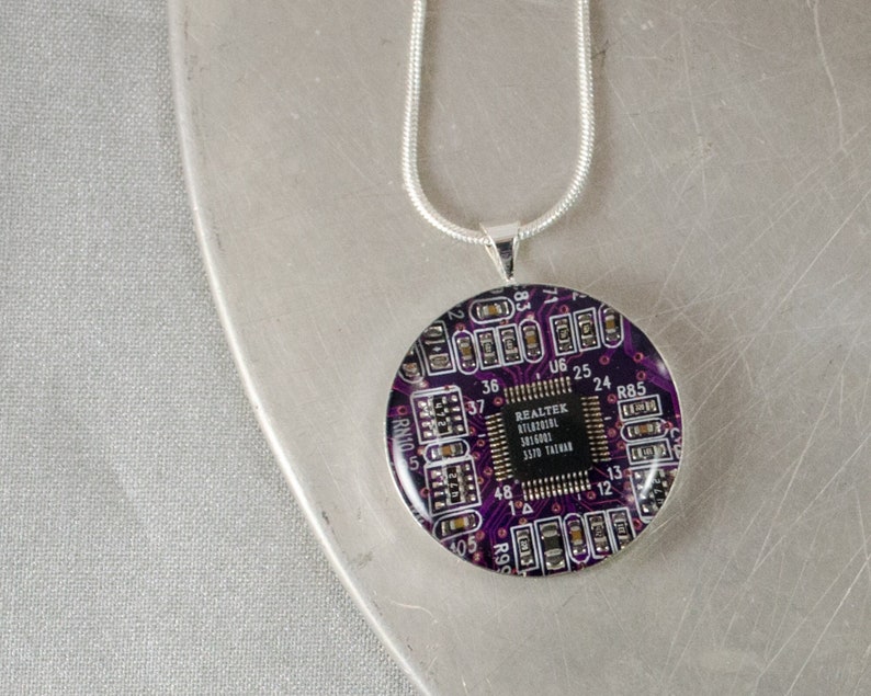 Circuit Board Necklace Purple, Violet Engineer Gift, Recycled Computer ...