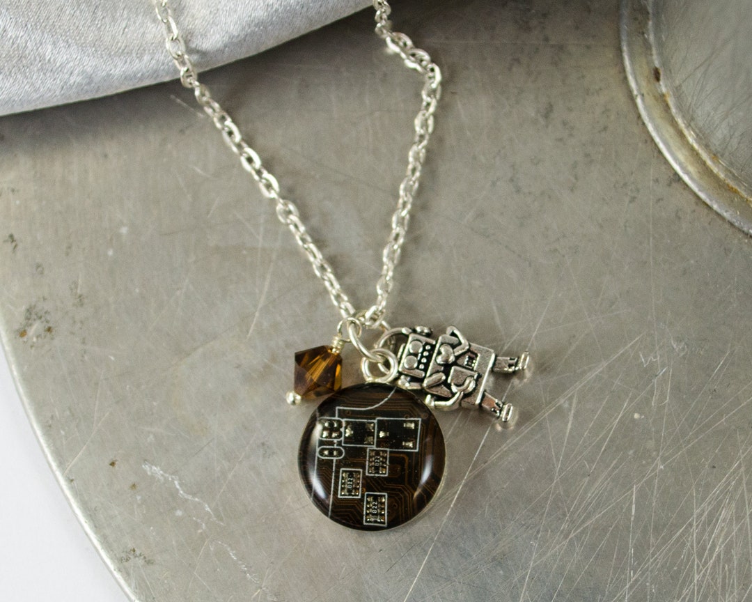 CHOOSE COLOR Robot and Circuit Board Charm Necklace, Jewelry for ...