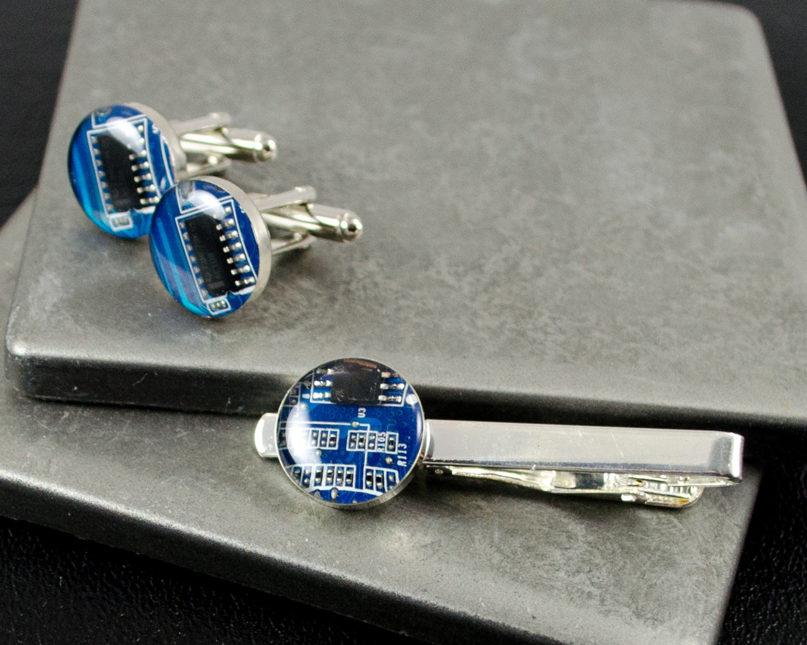 Circuit Board Cufflinks and Tie Bar Set Blue, Wearable Technology ...