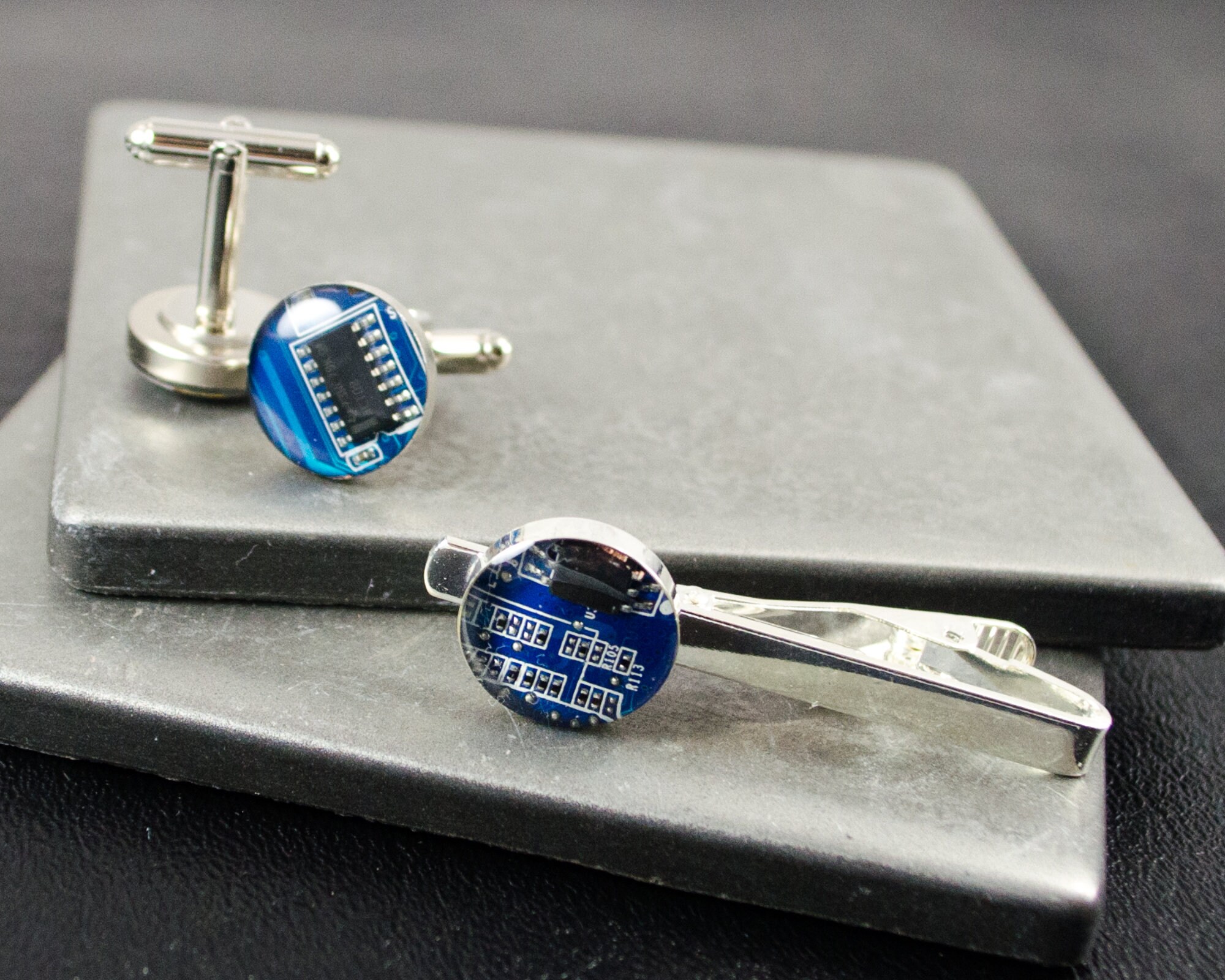 Circuit Board Cufflinks and Tie Bar Set Blue, Wearable Technology ...