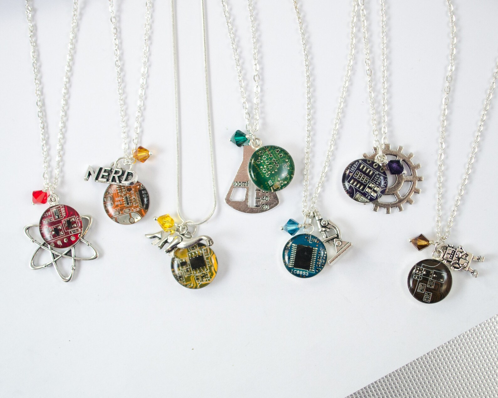 CHOOSE COLOR Atom and Circuit Board Charm Necklace Jewelry - Etsy