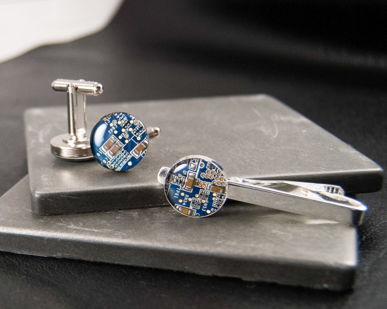 Circuit Board Cufflinks and Tie Bar Set Blue, Wearable Technology ...