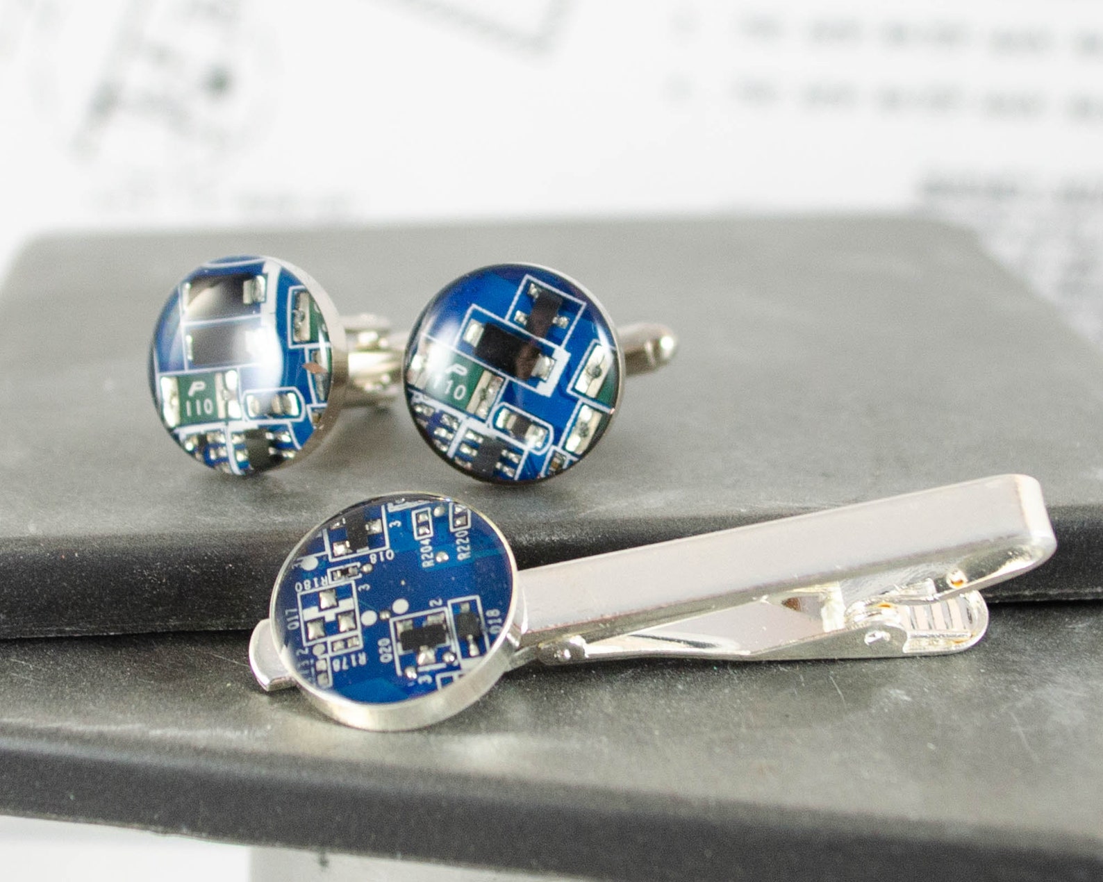 Circuit Board Cufflinks and Tie Bar Set Blue, Wearable Technology ...