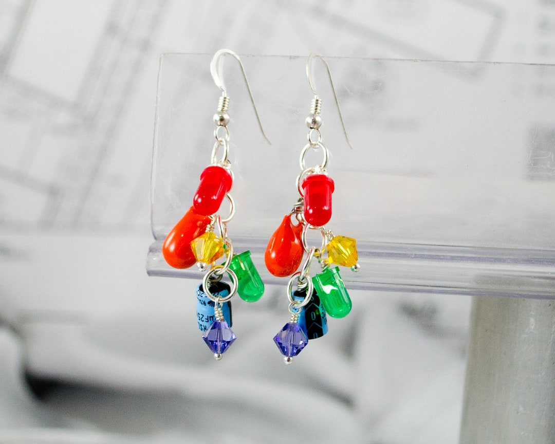 Rainbow Electronic Component Cluster Earrings, Sterling Silver Earrings ...