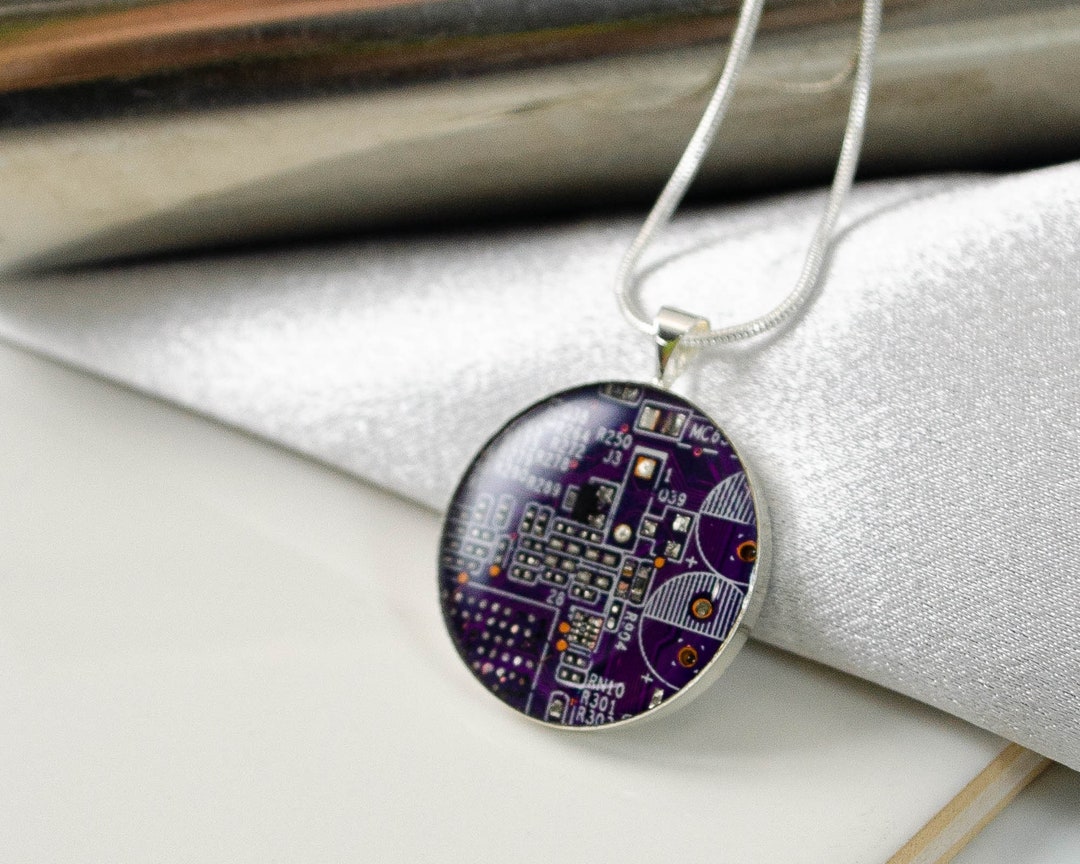 Circuit Board Necklace Purple, Violet Engineer Gift, Recycled Computer ...