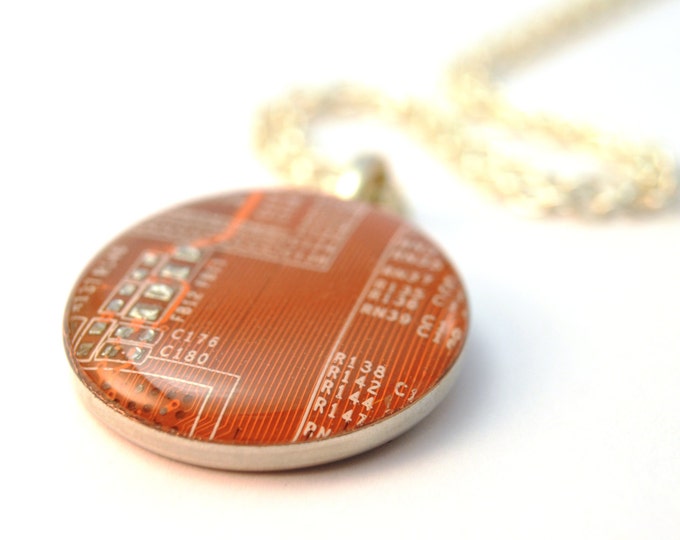Recycled Computer Circuit Board Necklace Orange - Etsy