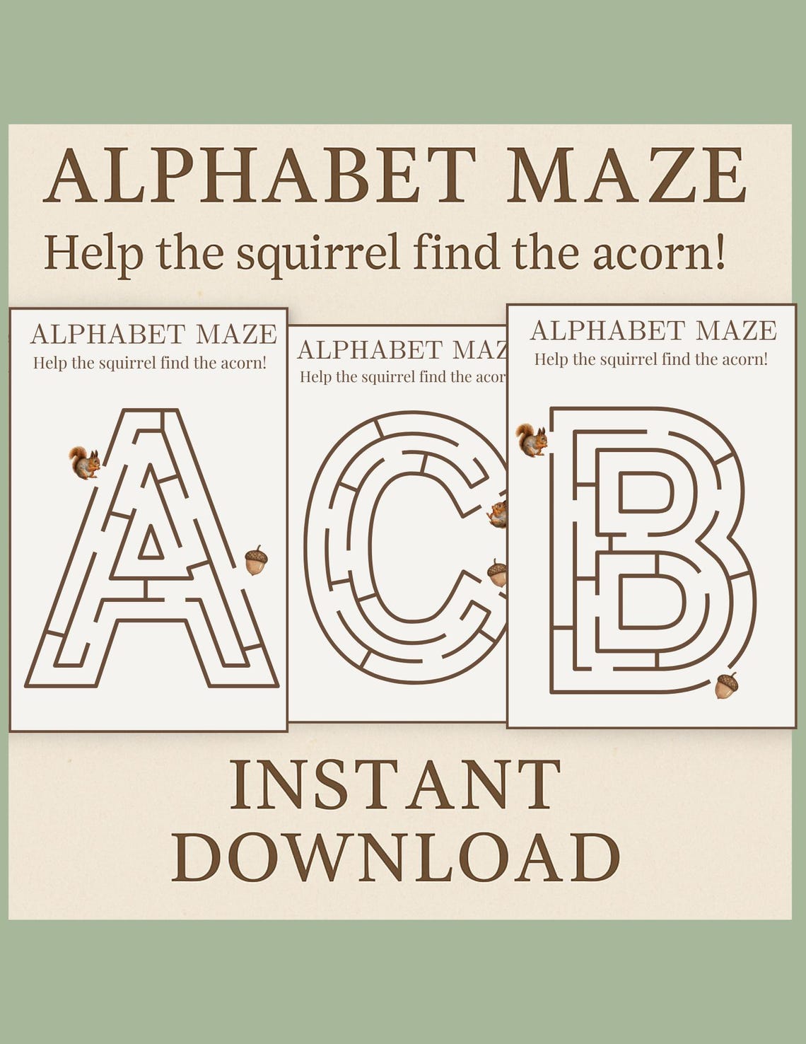 Squirrel & Nut Alphabet Maze | Printable Preschool Activity | Letter ...